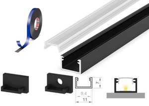 11mm x 7mm (2 Metre) Surface Black Aluminium LED Profile Kit P4-2 C/W ...
