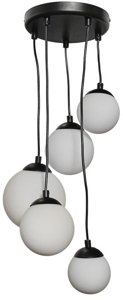 Modern Beauworth Matt Black 5 Way Ceiling Light with Opal Glass Shade ...