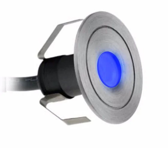 All LED 30mm Dia 1W IP44 Blue Marker Light Aluminium