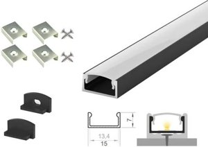 P4-1 Profile Tech Light 1000mm (Black) 15mm x 7mm Opal Cover