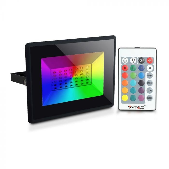 V-Tac 30W LED RGB Floodlight: Dimmable with Remote Control