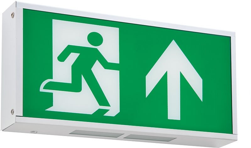 Red Arrow 3.2W LED Emergency Exit Sign c/w Up Legend In Daylight