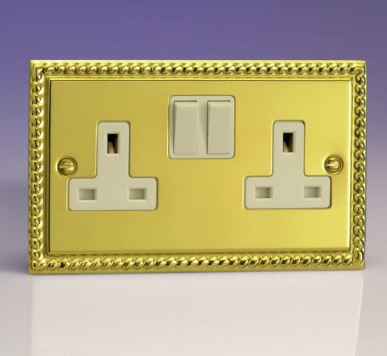 2-Gang Georgian Brass Socket White
