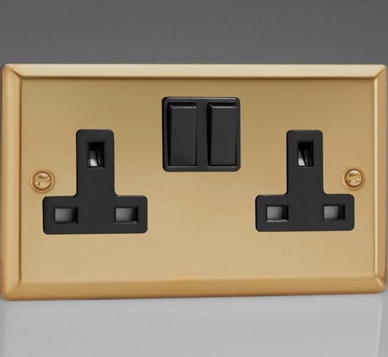 2-Gang Double Pole Victorian Brass Socket Black
