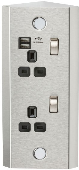 Knightsbridge Vertical Corner 13A 2 Gang Socket Dual USB Charger
