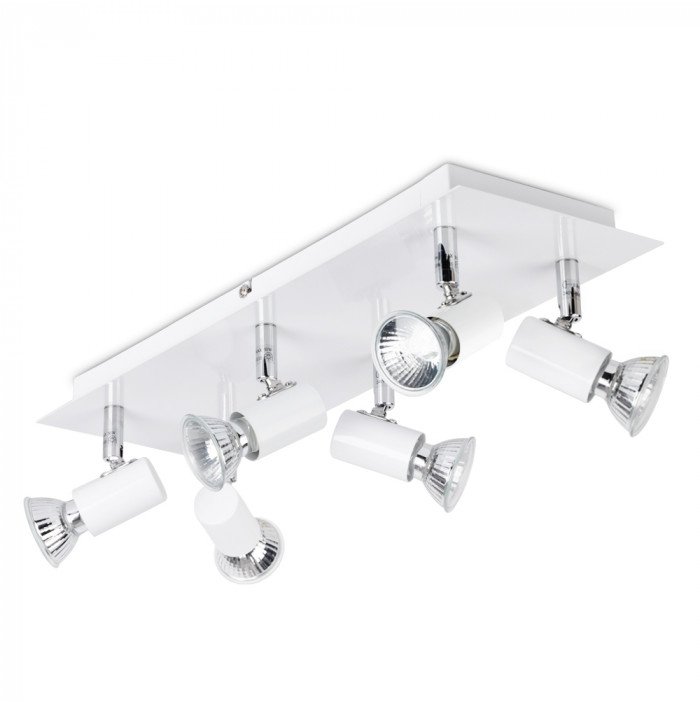 MiniSun Rectangular Plate 6 Way Spotlight White/Chrome