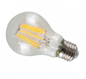 8w LED E27 GLS 2700K Filament bulb with clear finish.