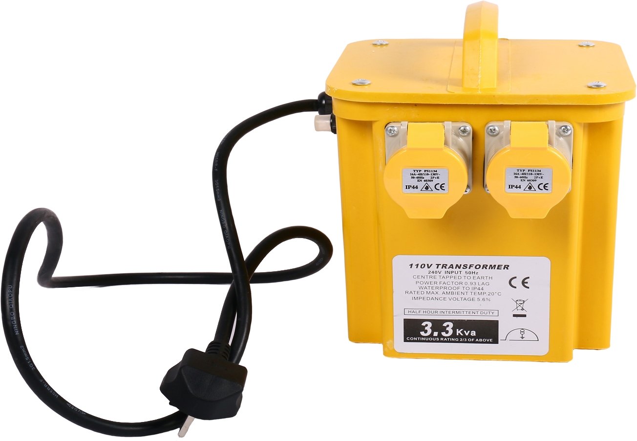 110 Volt 3.3kVA Portable Transformer Twin 16A Outlets