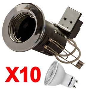 Pack of 10 LED GU10 Fire Rated Downlights - Chrome