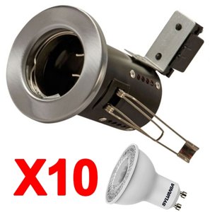 Pack of 10 LED GU10 Fire Rated Downlights - Satin Chrome