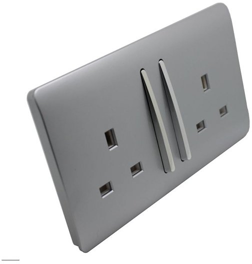 Trendi 146mm x 85mm 13 Amp Silver Long Switched Plug (2 Gang)