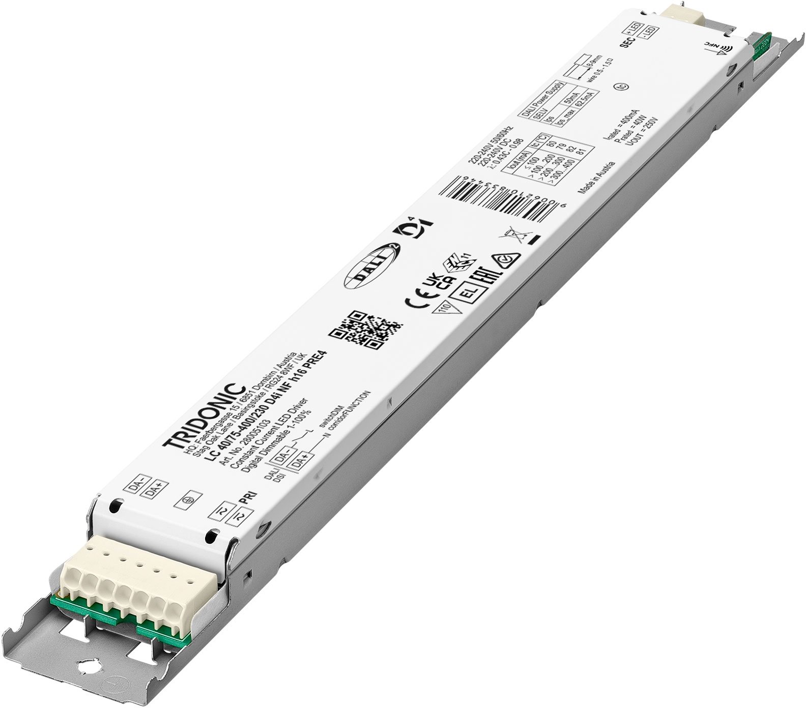 Tridonic Driver LC 40W 75-400mA 230V D4i NF h16 PRE4 - Linear Lighting Driver