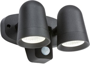 Twin IP65 Adj. Wall LED Floodlight + PIR 2x9W 3500k 740lm (Black)