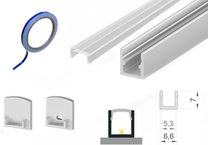 6.6mm x 7mm (2 Metre) Surface Silver Anodized Aluminium LED Profile Kit ...